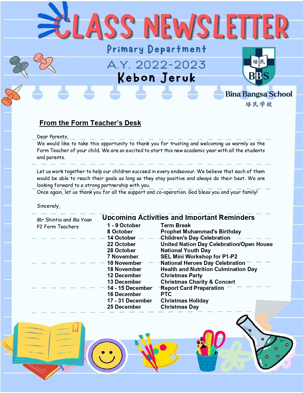 PRIMARY 2 CLASS NEWS (TERM 1, AY2223) – BBS Connect